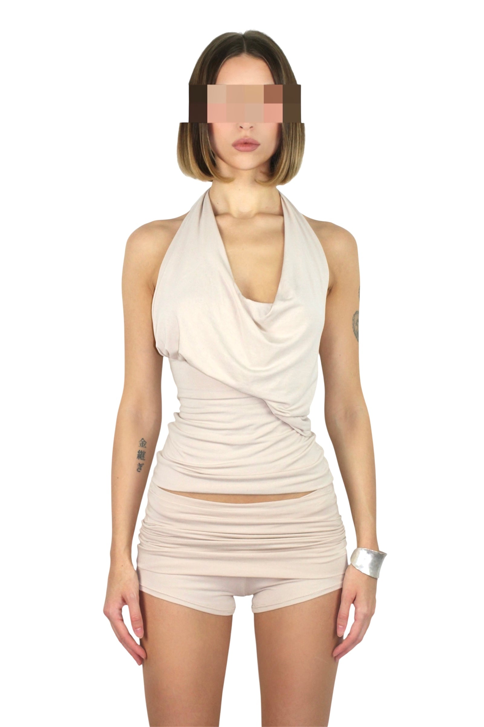 PARADOX Asymmetric 2-in-1 Cowl Neck Halter Top - Bone – PARASITE